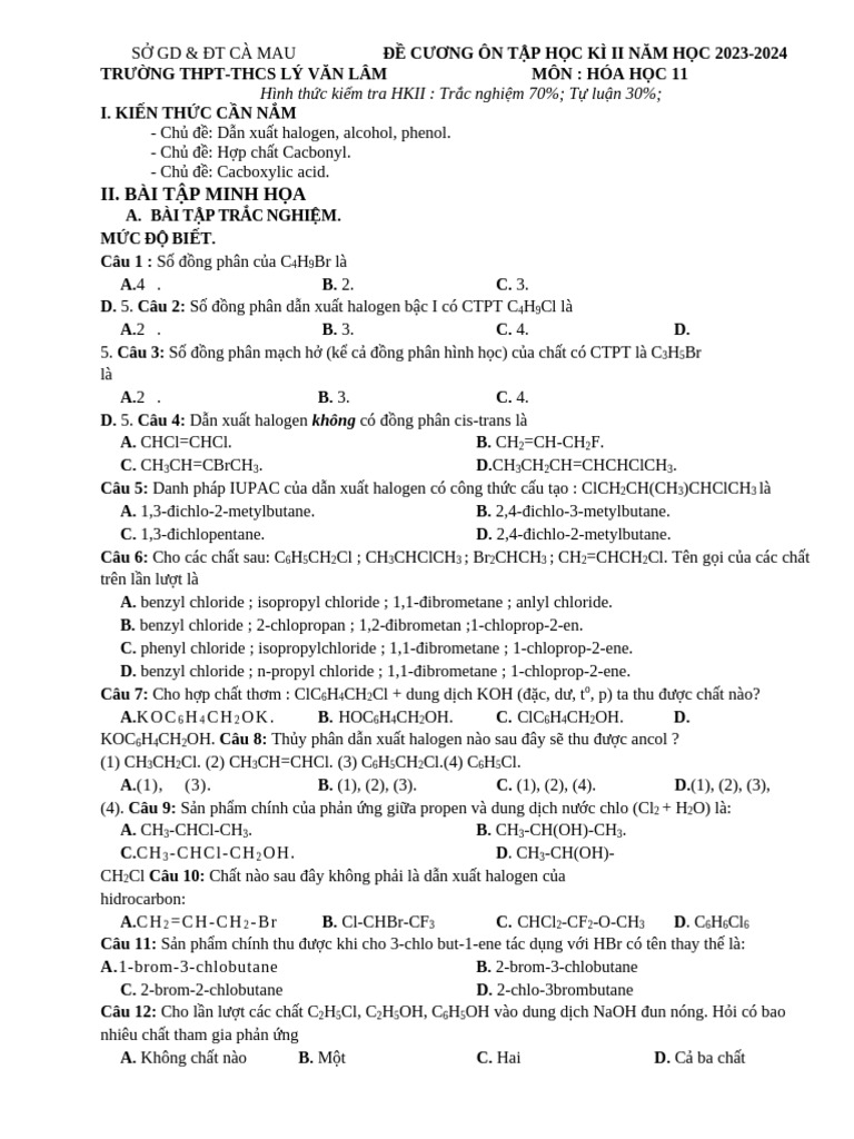 Bản Sao Của ĐỀ CƯƠNG CUỐI HK 2 HOÁ 11 (HỌC SINH) 2 | PDF