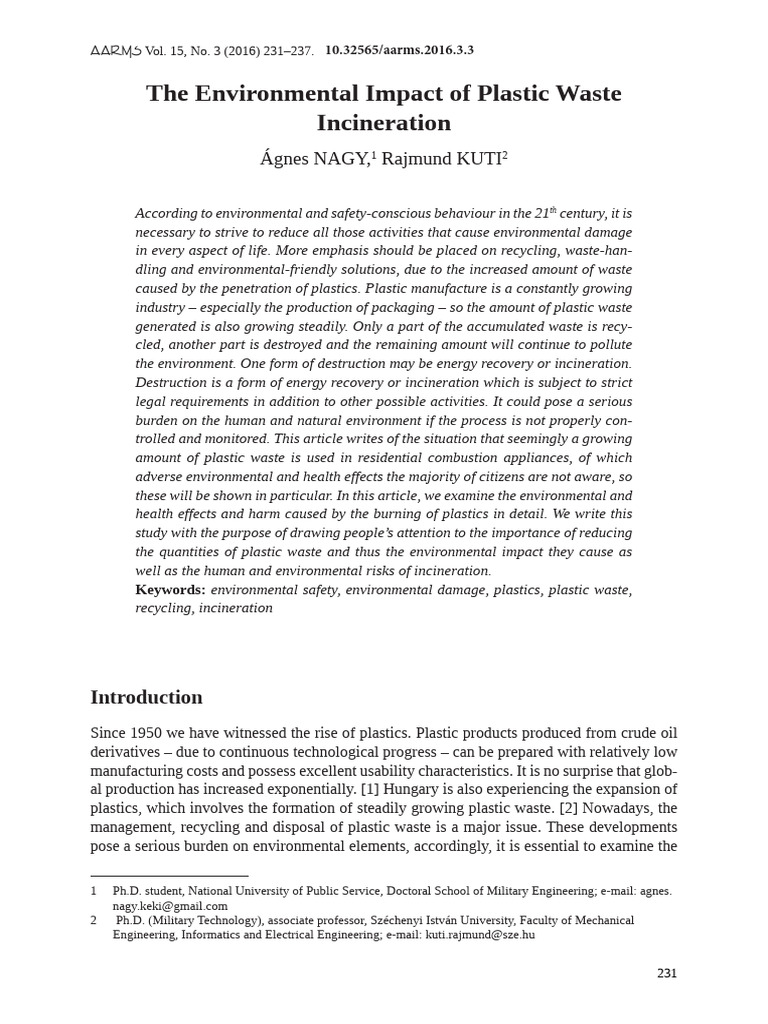 The Environmental Impact of Plastic Incineration | PDF | Incineration ...