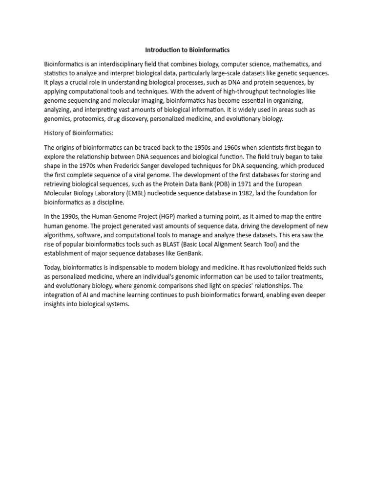 Introduction To Bioinformatics | PDF