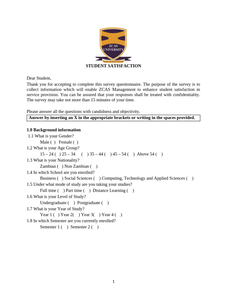Student Satisfaction Survey Questionnaire 2023 | PDF