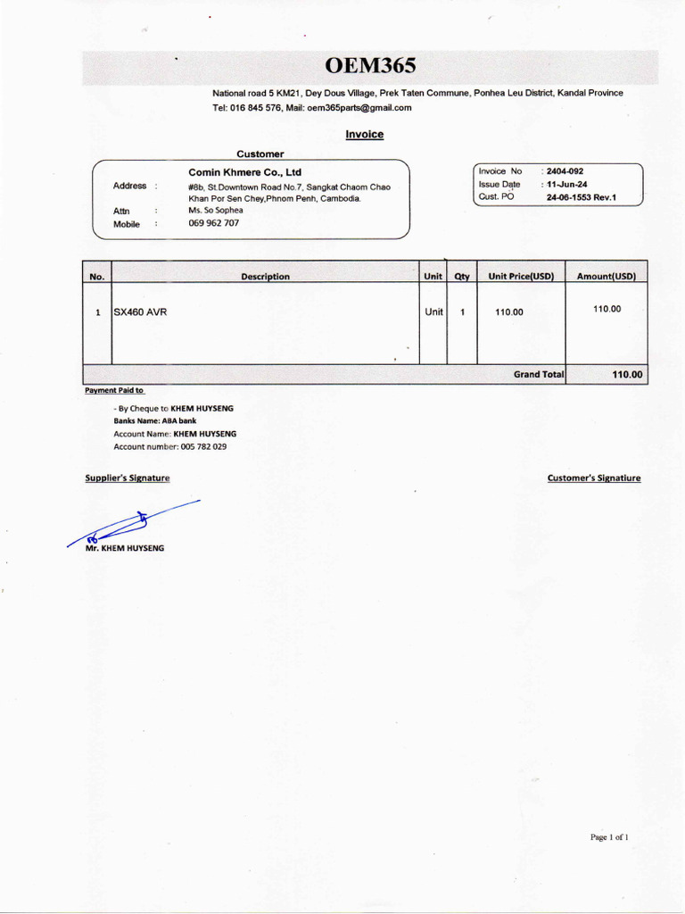 Invoice - AVR 460 | PDF