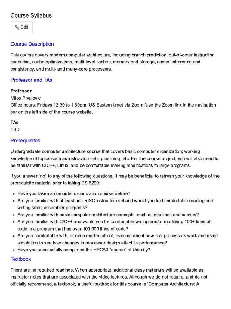 CS 6290 - High Performance Computer Architecture | PDF