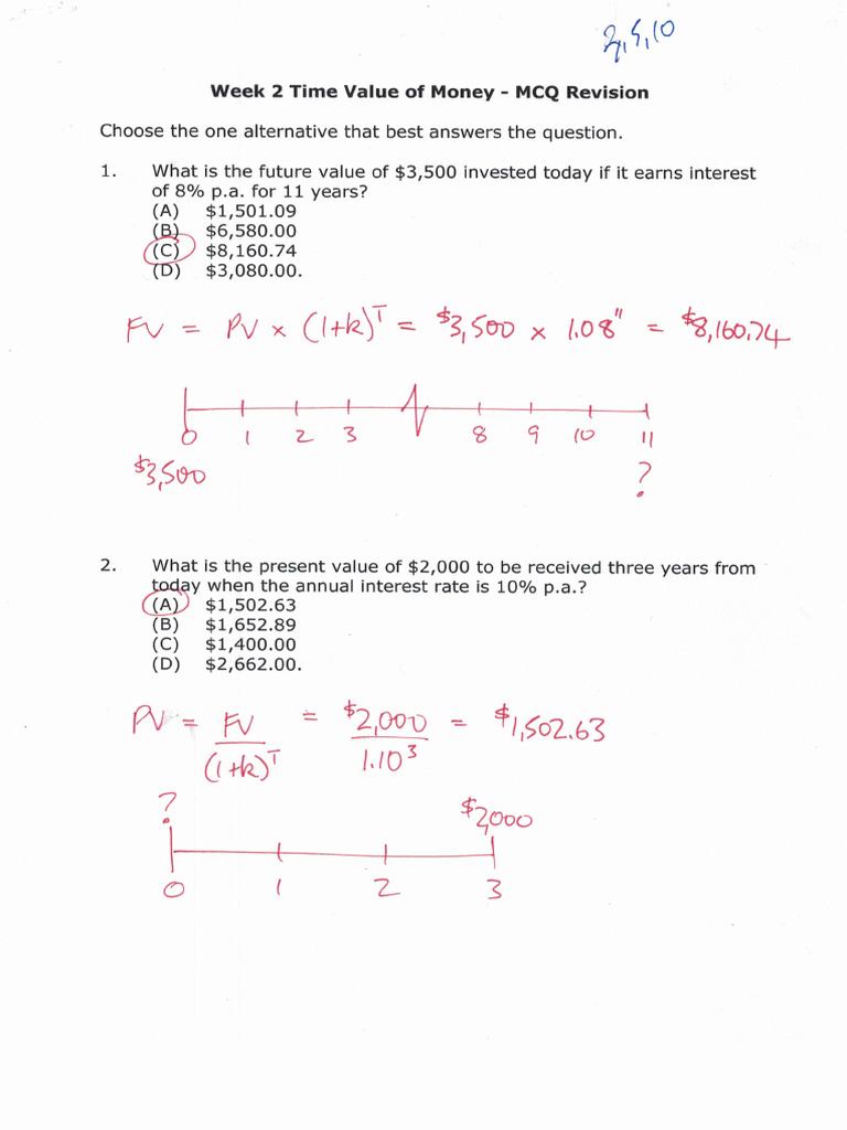Week 2 Time Value of Money - MCQ Revision - Worked Solutions (Scanned) | PDF