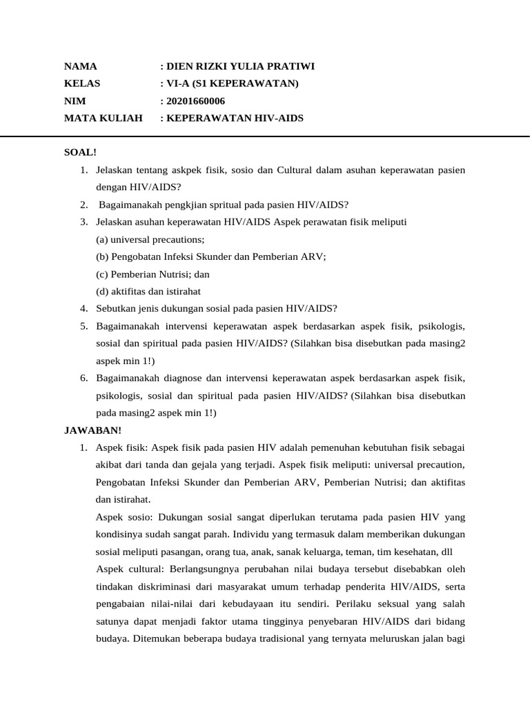 Askep Hiv Dien Rizki Yulia P (20201660006) | PDF