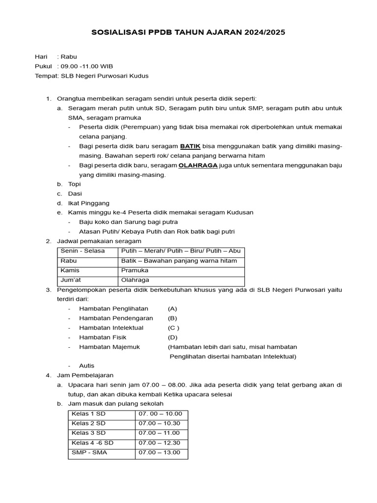 Panduan PPDB 2024/2025 SLB Purwosari | PDF | Karier & Perkembangan | Kajian Bahasa Asing