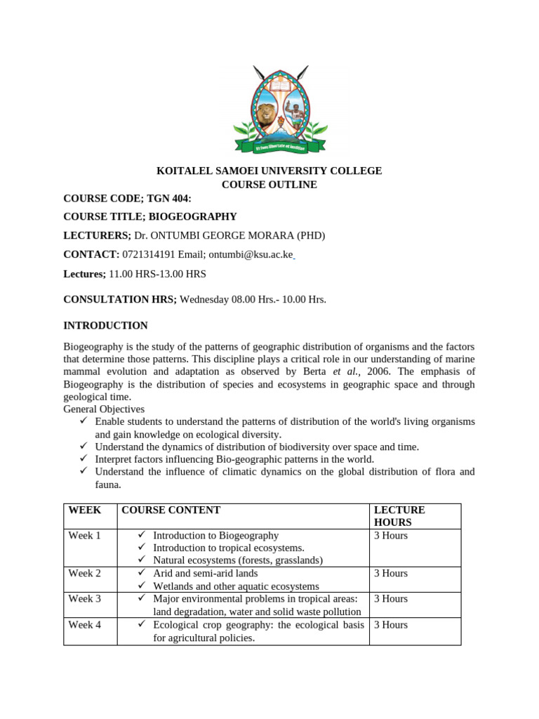 Bio Geo Course Outline Final | PDF