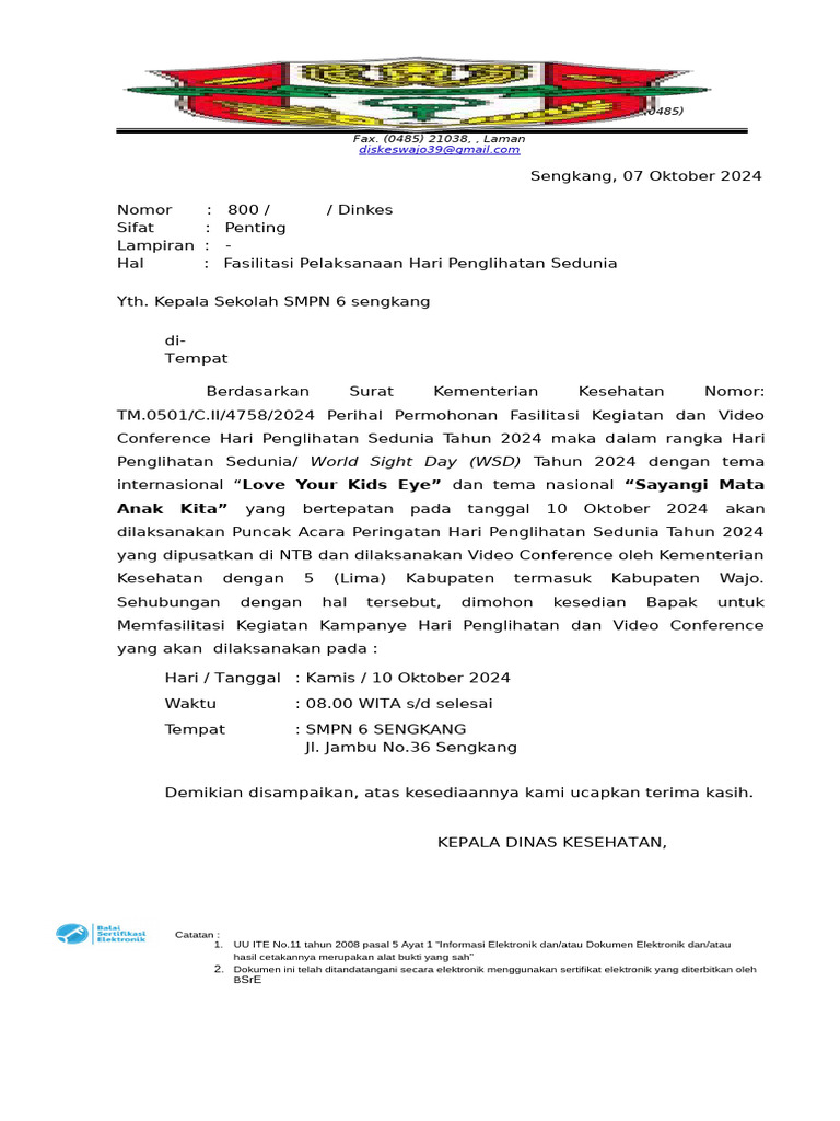 Surat Fasilitasi Kegiatan | PDF