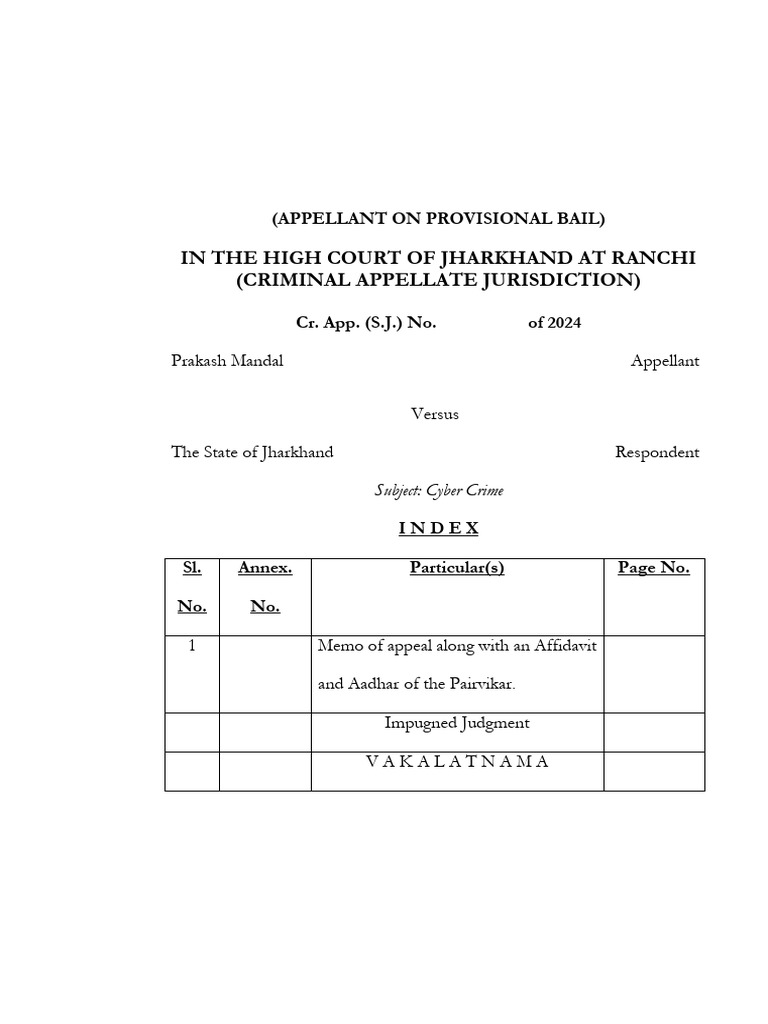 Criminal Appeal - Draft - Jharkhand High Court | PDF