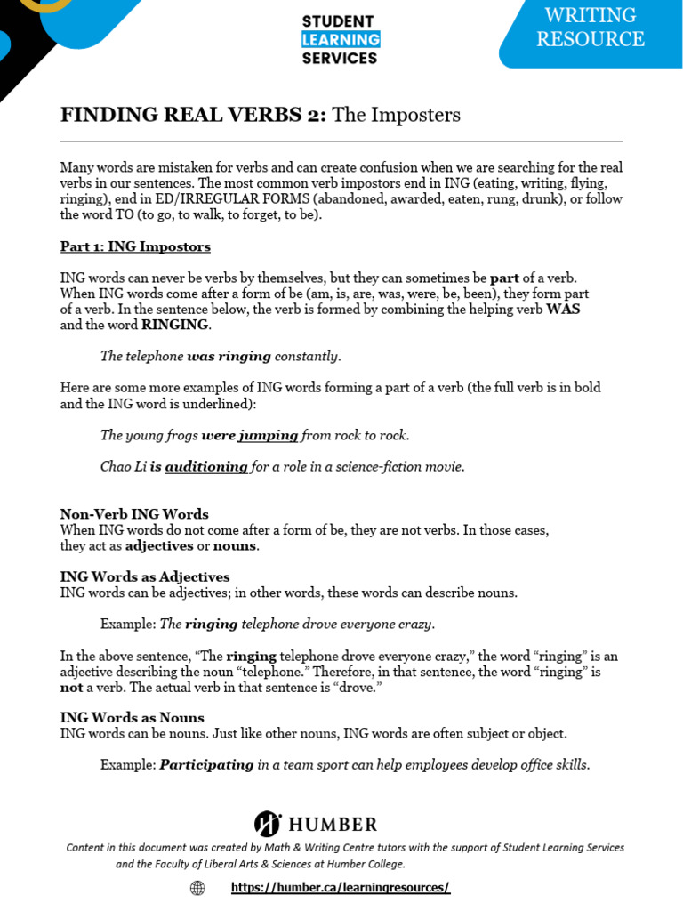 Finding Real Verbs-Part 2 Imposters | PDF | Verb | Language Arts ...