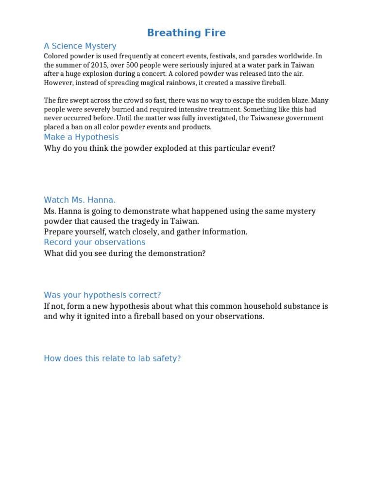 Lab Safety - Mystery Powder | PDF