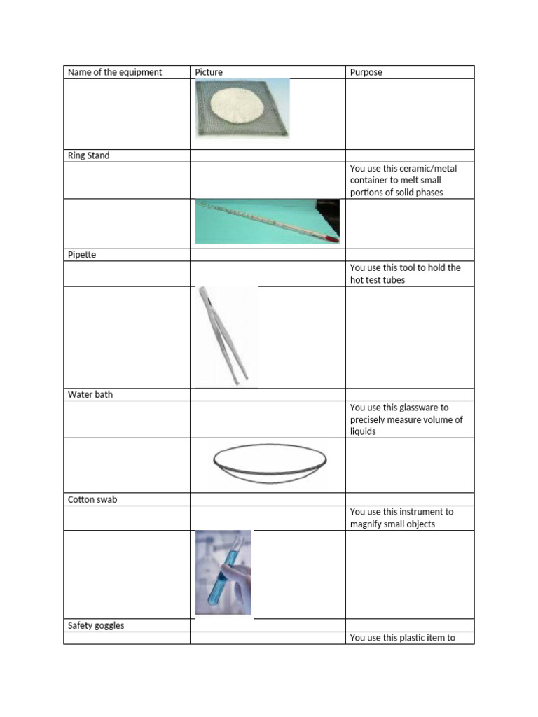 Lab Equipment Scavenger Hunt Group 4 | PDF