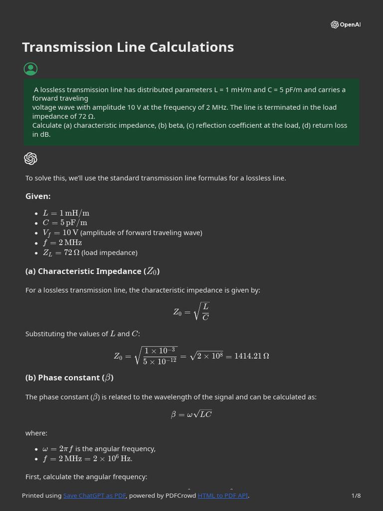 Transmission Line Calculations | PDF