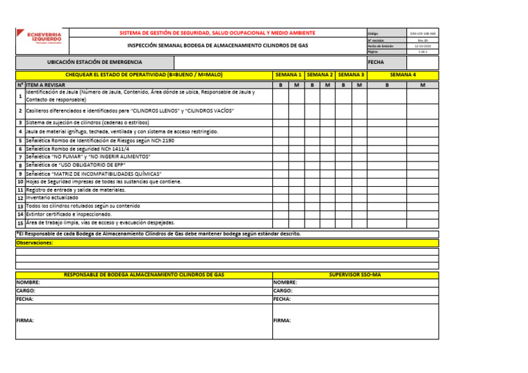 EIM-LCR-148-368 Lista de Chequeo Almacenamiento Gases Rev. 0 | PDF