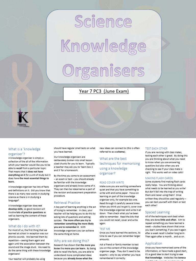 Year 7 Science PC3 Assessment June Knowledge Organisers.221999604 | PDF