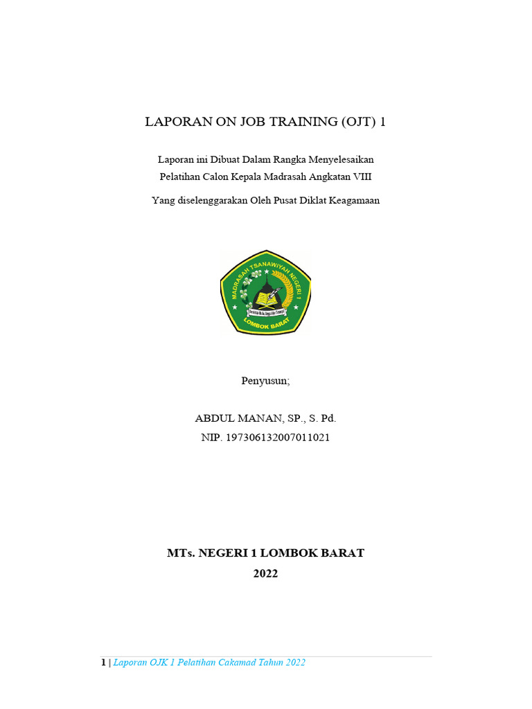 Laporan Ojt 1 Abdul Manan | PDF