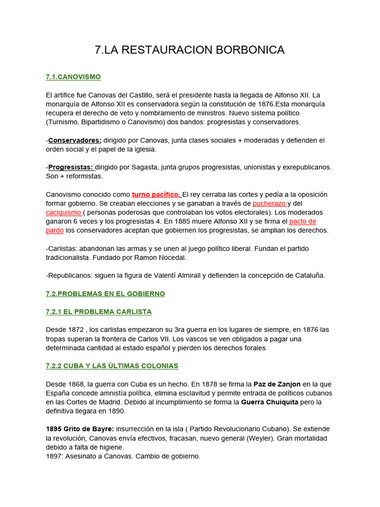 Restauración Borbónica | PDF