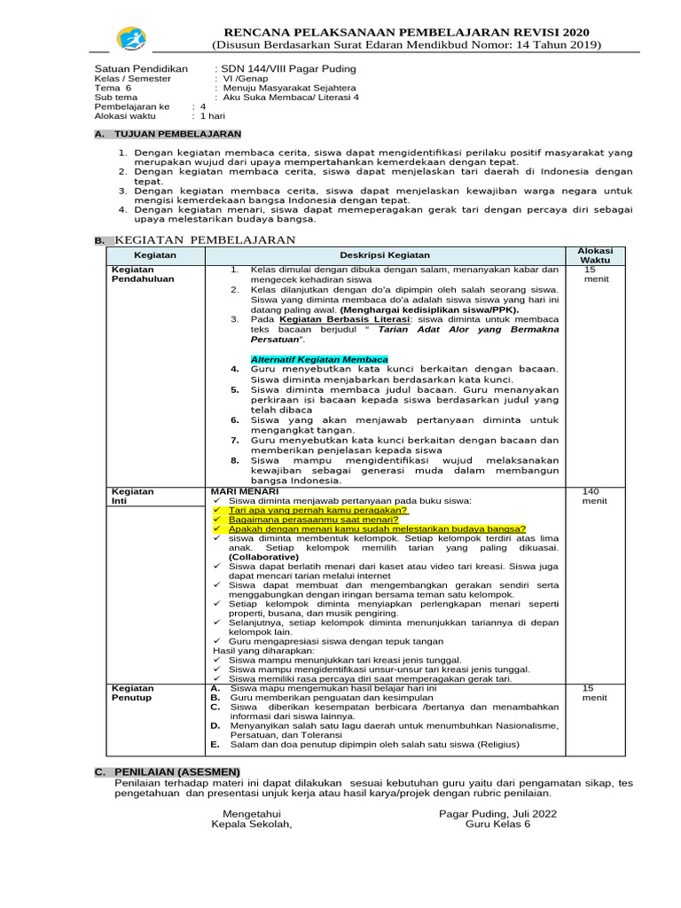 Disusun Berdasarkan Surat Edaran Mendikbud Nomor: 14 Tahun 2019 | PDF