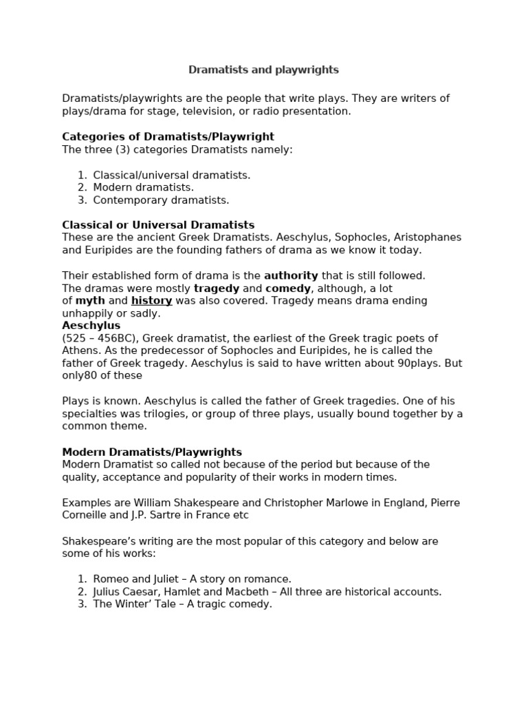 Dramatists and Playwrights | PDF