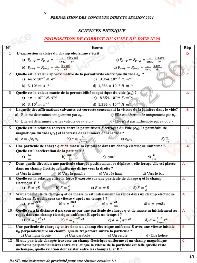 PROPOSITION DE CORRIGE DU SUJET DU JOUR N°98 | PDF