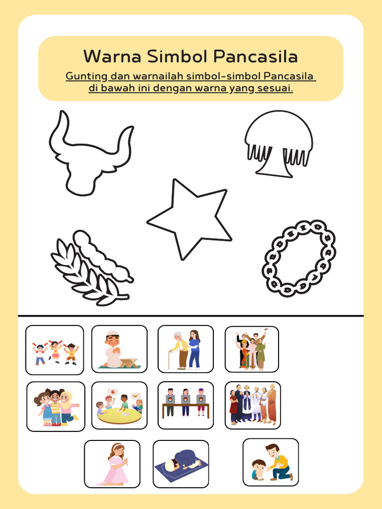 Simbol Pancasila Lembar Kerja Peserta Didik Kuning Dan Biru Simpel | PDF