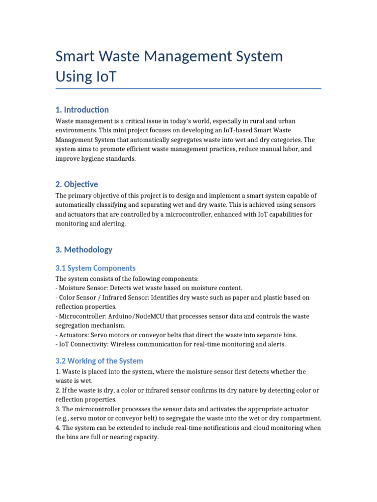 Smart Waste Management Synopsis | PDF Smart Waste Management Synopsis | PDF