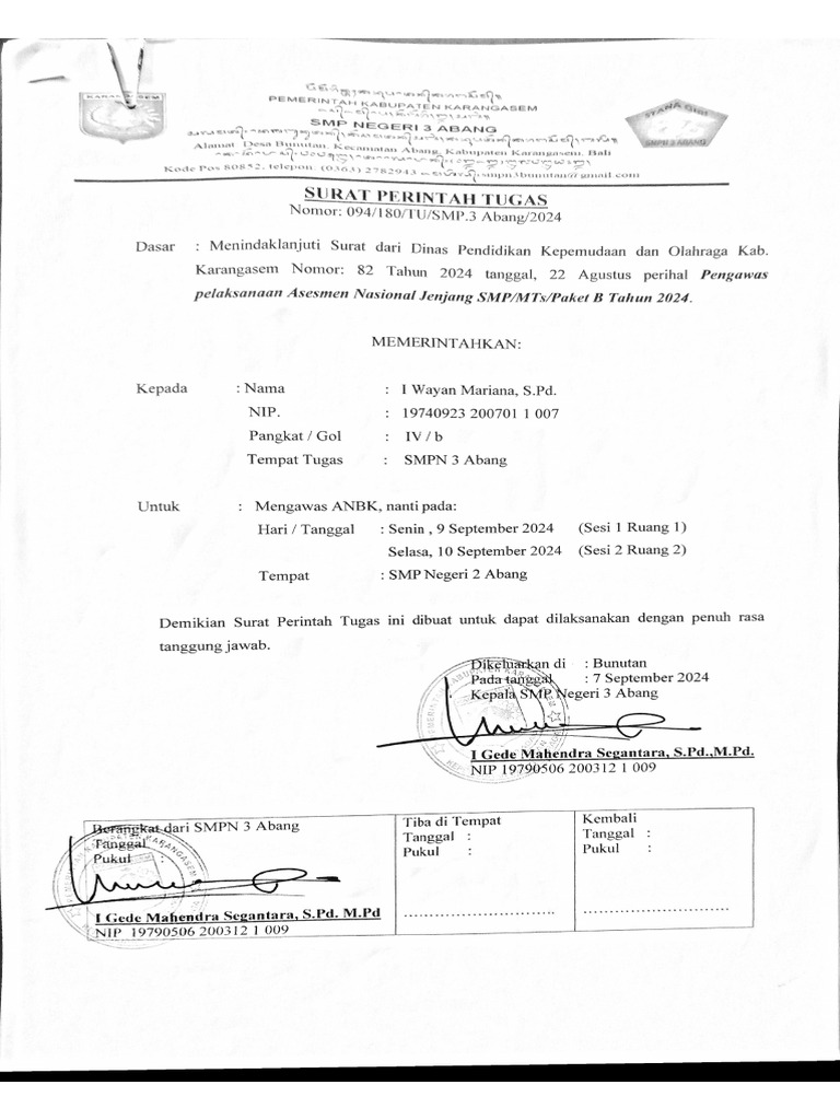 Surat Tugas ANBK | PDF