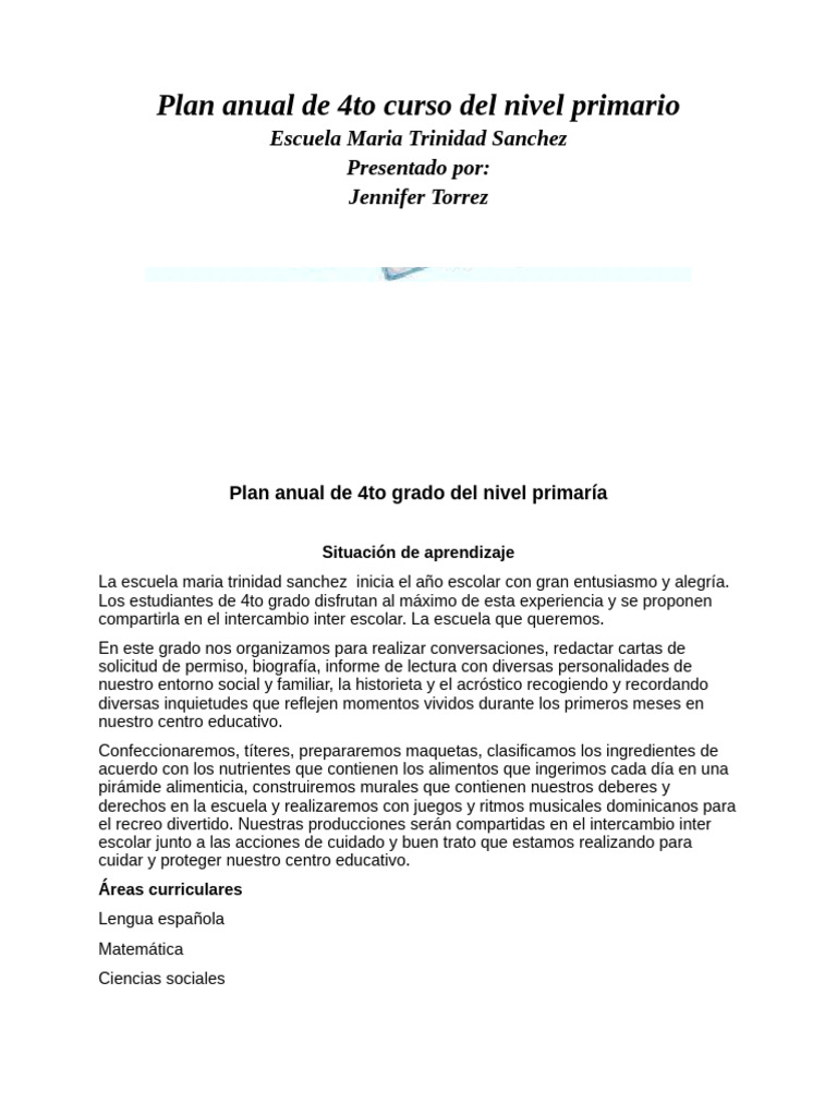 Planificacion Anual de 4to Grado Anny | PDF