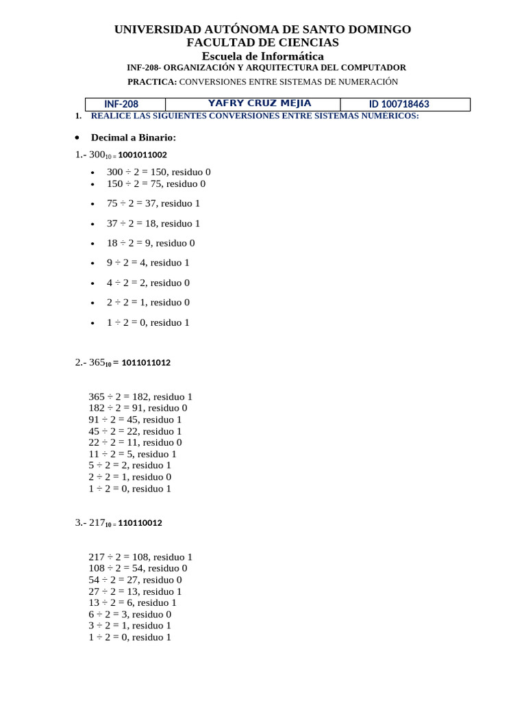 Practica #2 Conversiones Unidad 2 | PDF | Matemáticas | Arquitectura de Computadores