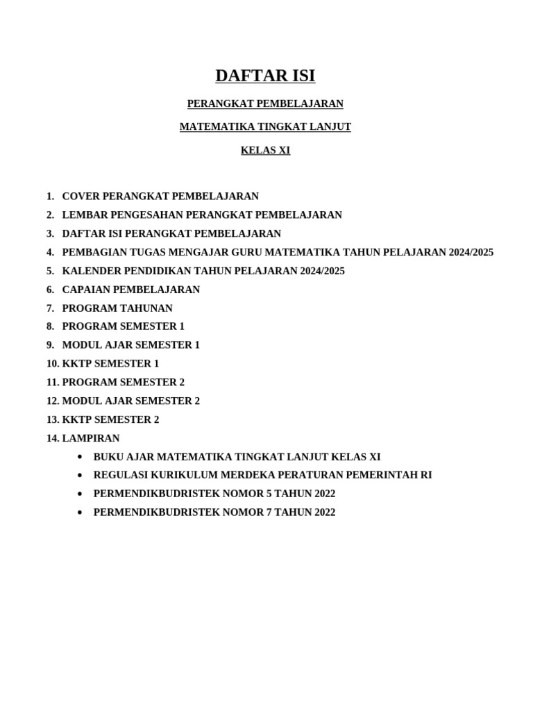 Daftar Isi Perangkat Pembelajaran Fathur | PDF