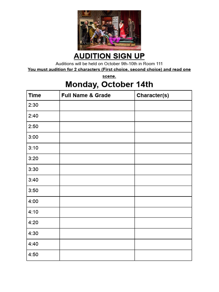 Audition Sheet | PDF