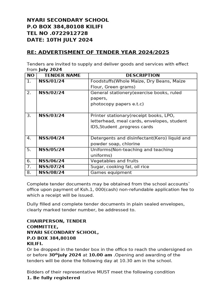 Advertisment of Tender Year 2024-2025 | PDF