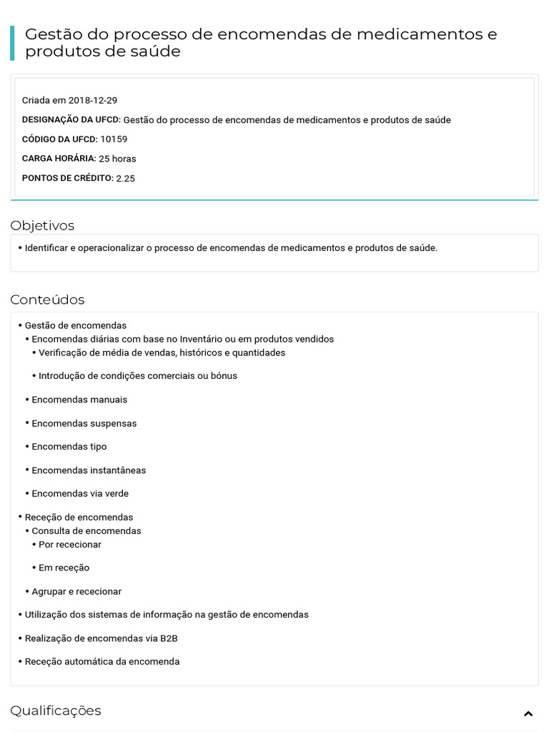 UFCD 10159 Catálogo Nacional de Qualificações | PDF | Negócios