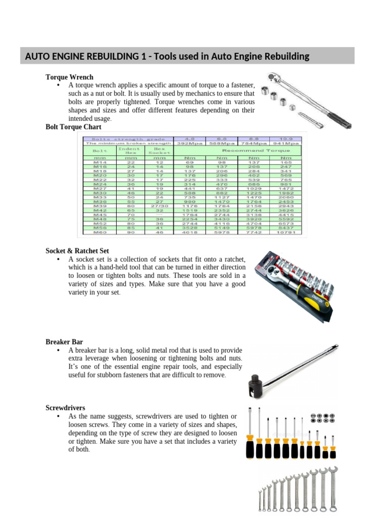 AUTO ENGINE REBUILDING 1 - Tools Used in Auto Engine Rebuilding | PDF