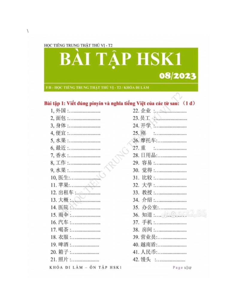 BÀI TẬP HSK1 | PDF