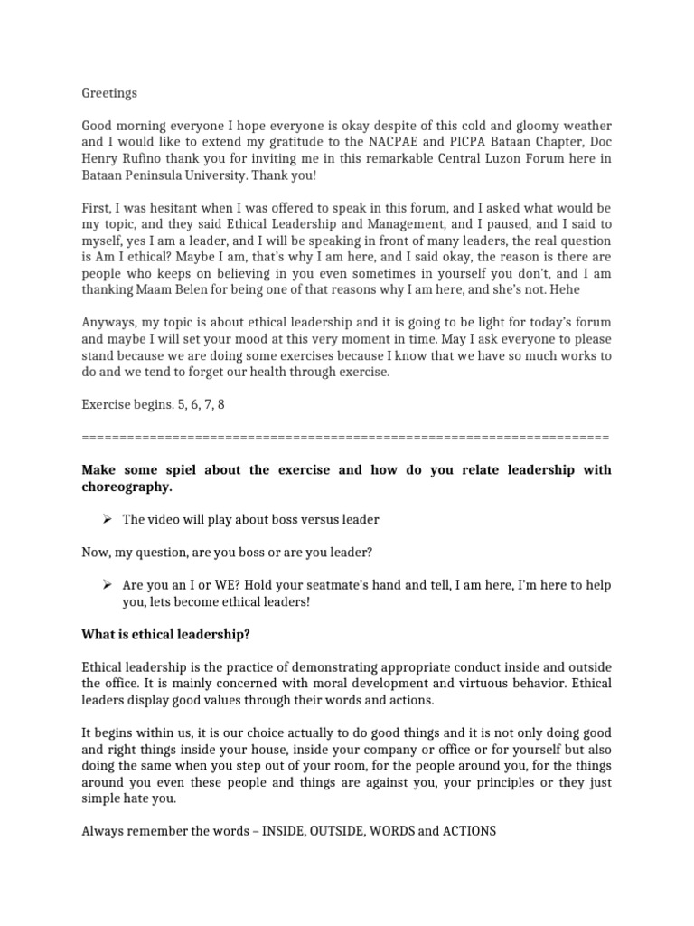 Script - Ethical Leadership | PDF