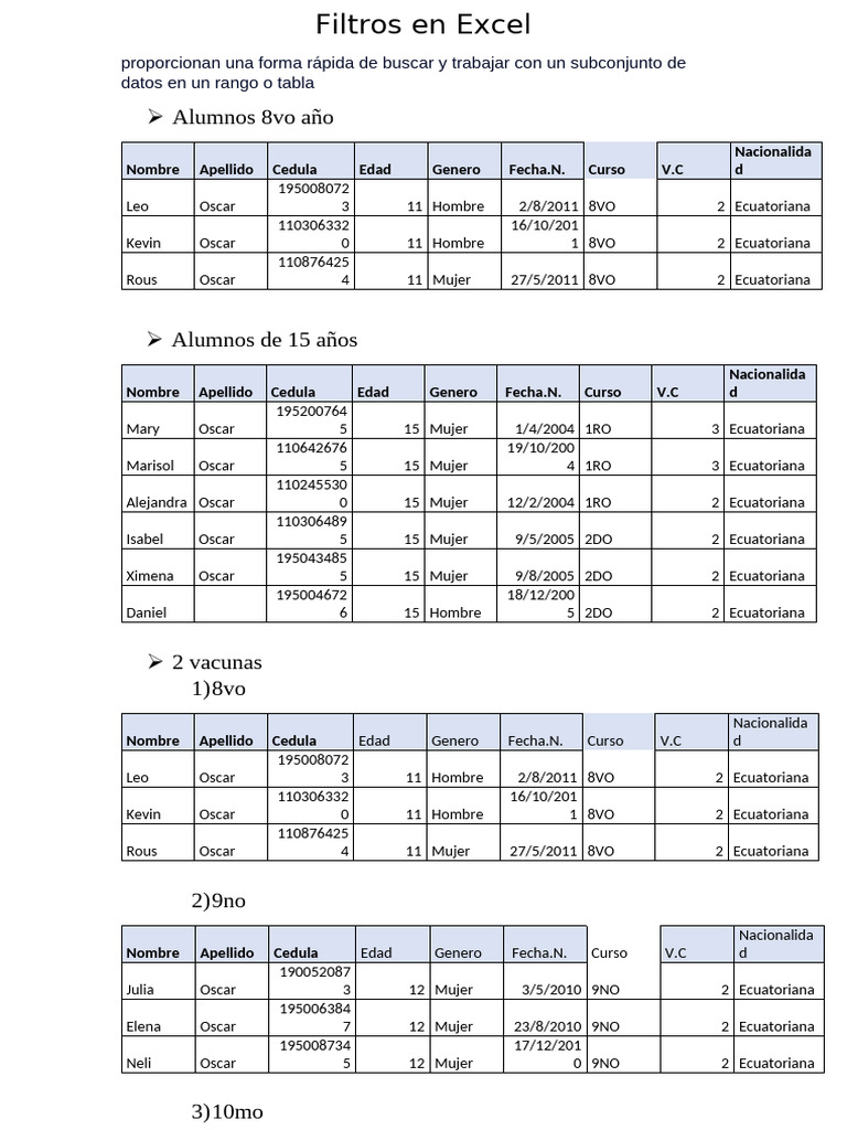 Filtros en Excel | PDF