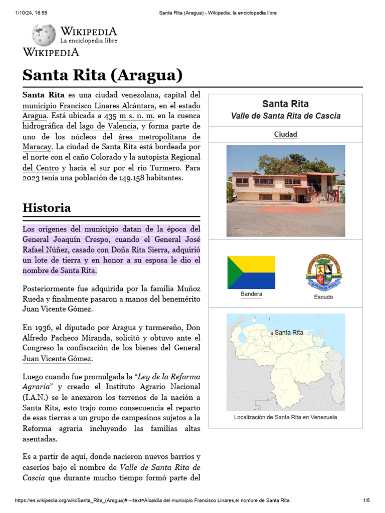 Santa Rita (Aragua) - Wikipedia, la enciclopedia libre | PDF