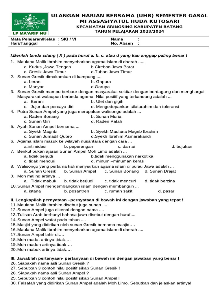 Soal Uhb Ski 1 KLS 6 | PDF