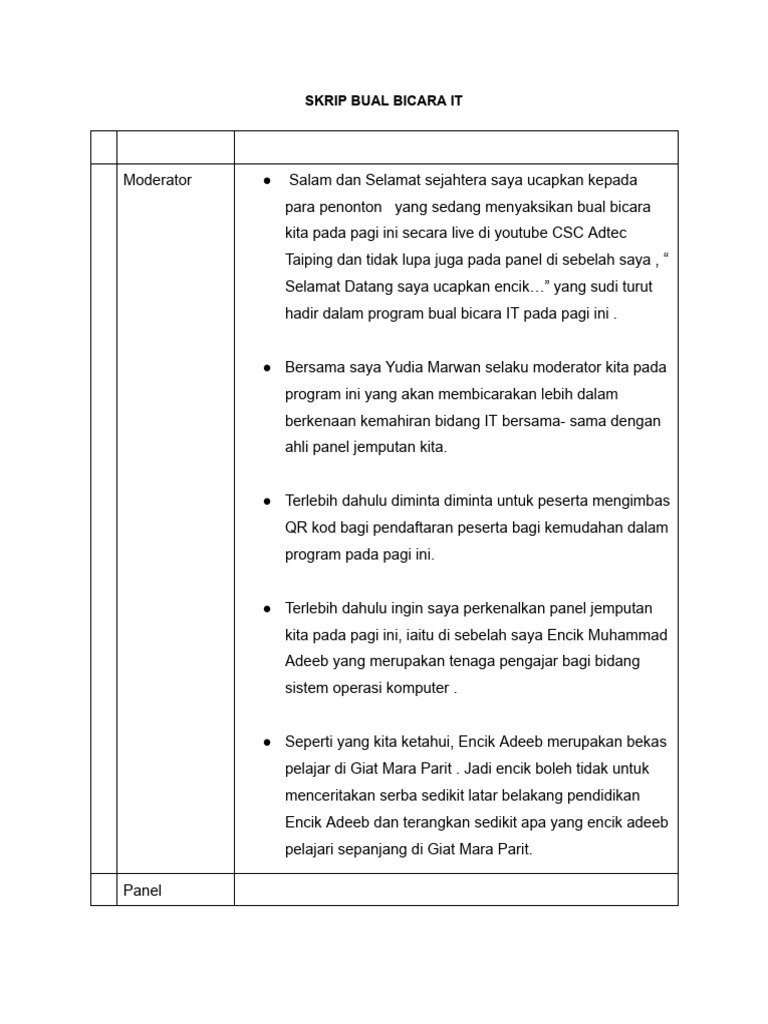 Skrip Bual Bicara It | PDF