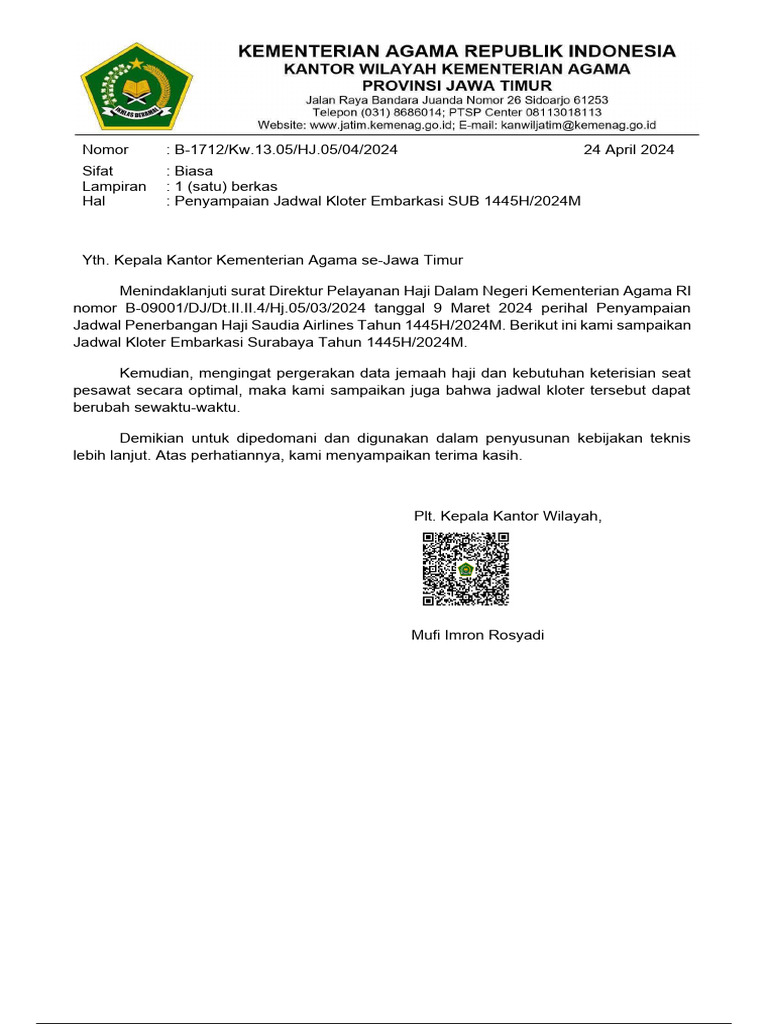 Jadwal Kloter SUB 2024 | PDF