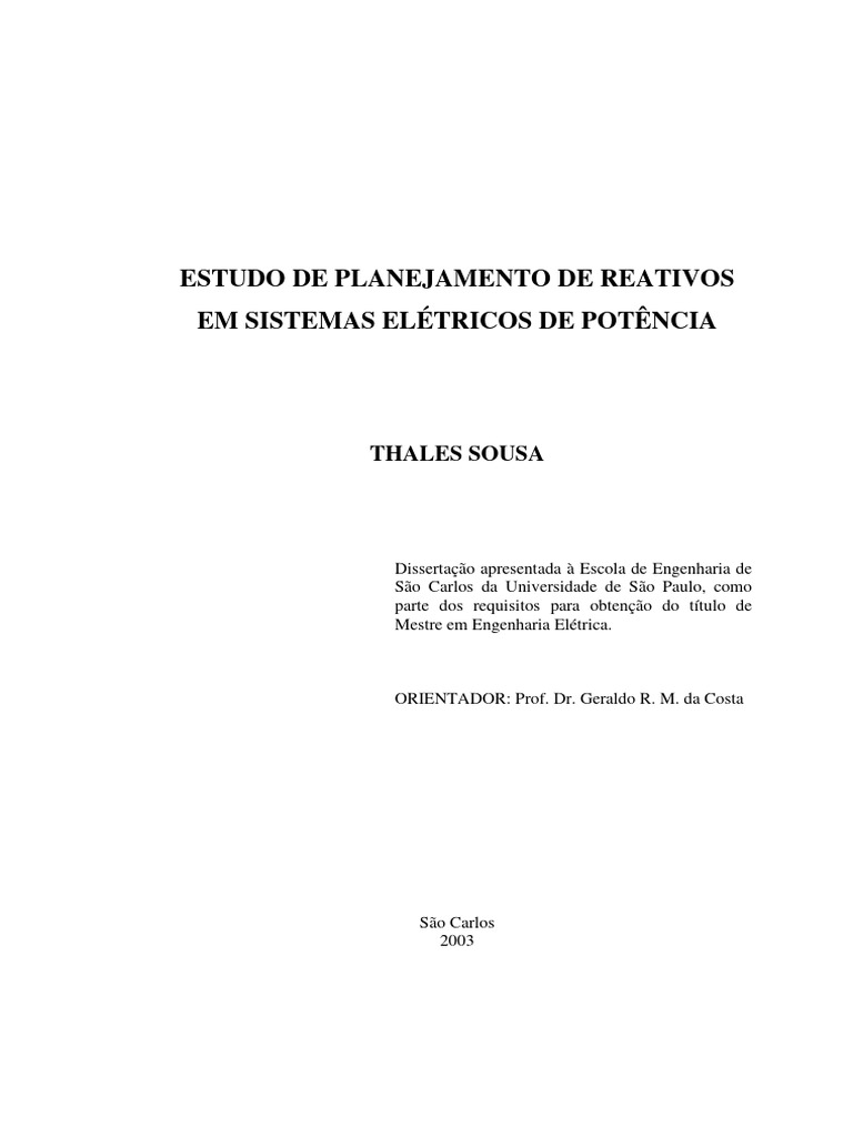Estudo de Planejamento de Reativos em SEP | PDF