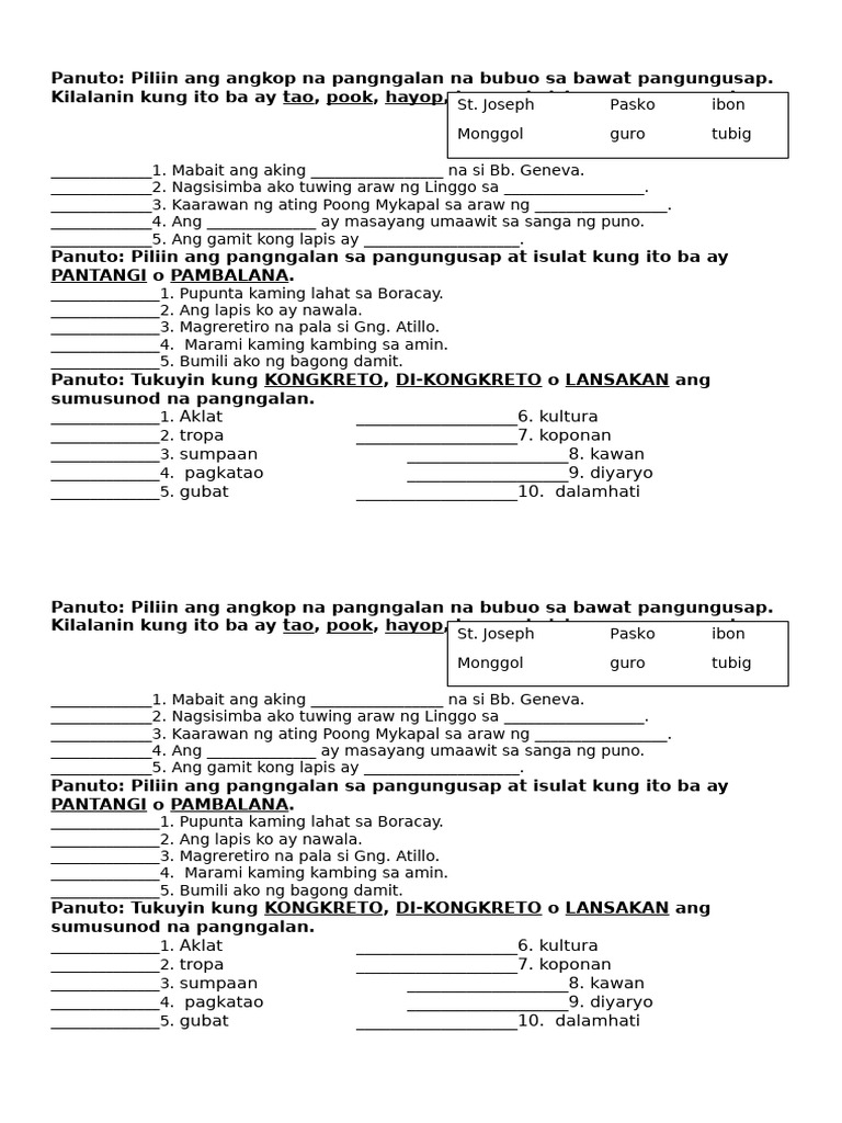 FILIPINO - Summative Test 1.1 | PDF