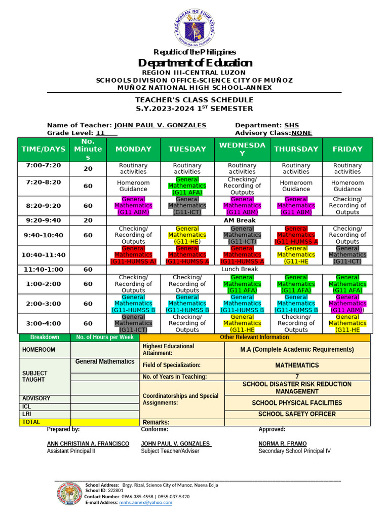 JPVG Individual Schedule | PDF