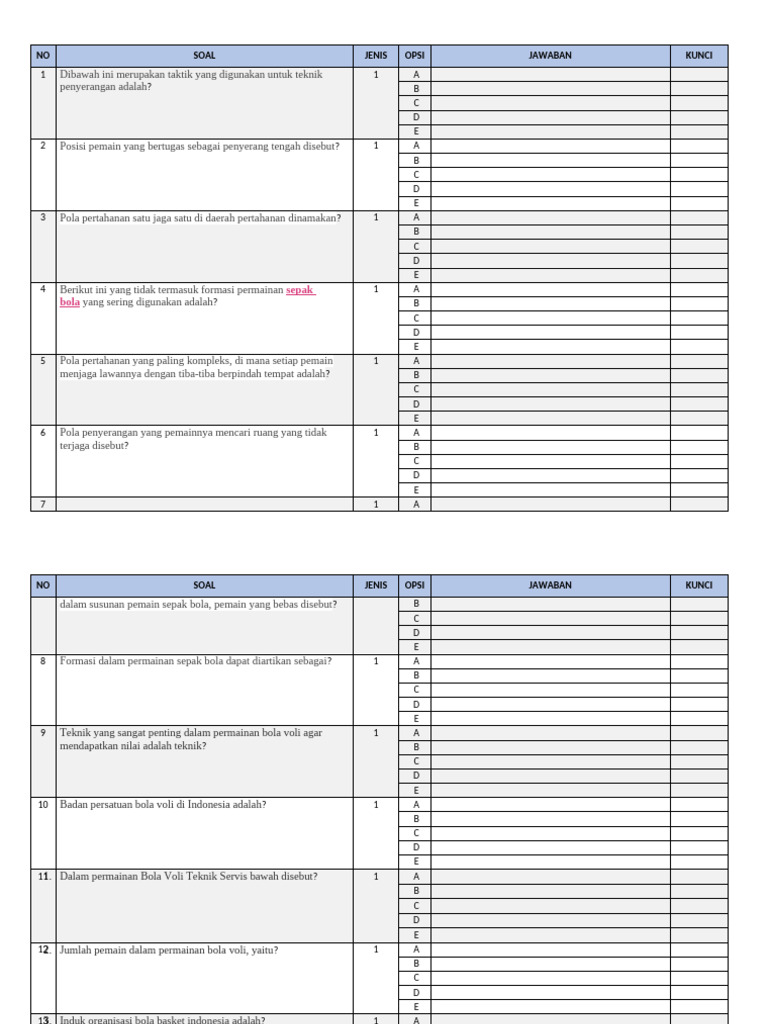 Kisi-Kisi PAT - Genap - 2024 - PJOK | PDF