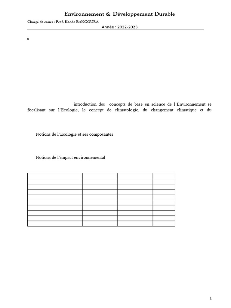 COURS Impact Environnement Et Développement Durable (2022-2023) Prof ...