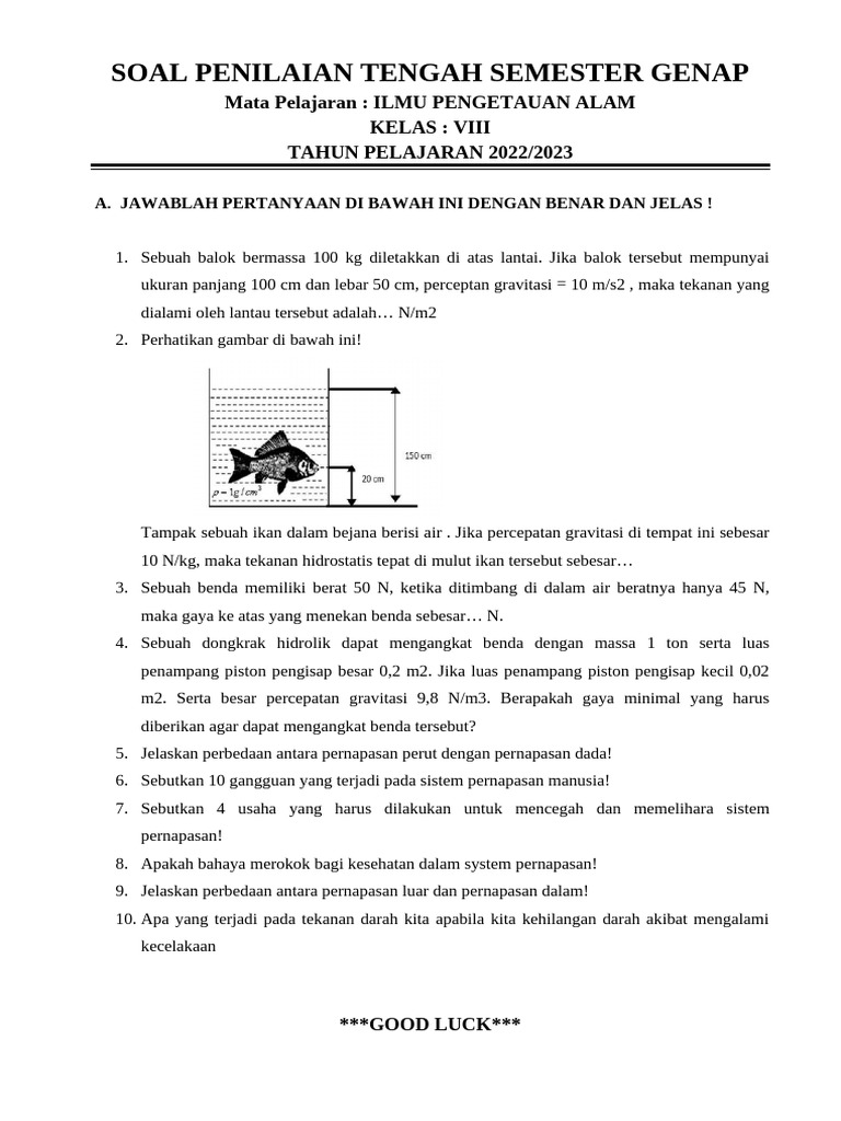 Soal PTS Ipa 2023 Kelas 8 | PDF