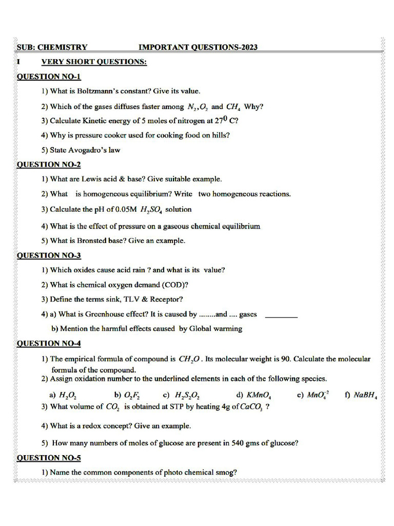 Ap JR Chemistry Imp Questions | PDF