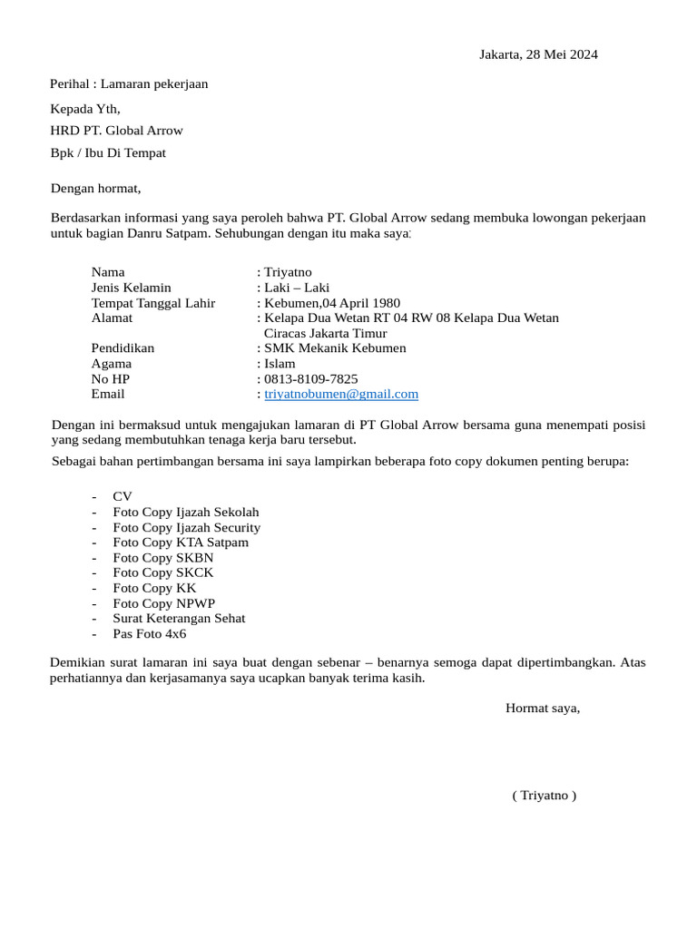 Lamaran Security | PDF