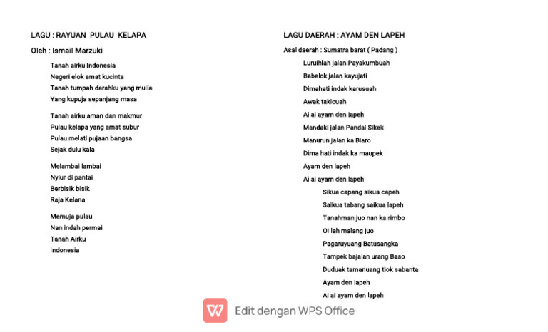Lagu Rayuan Pulau Kelapa Dan Ayam Den Lapeh | PDF