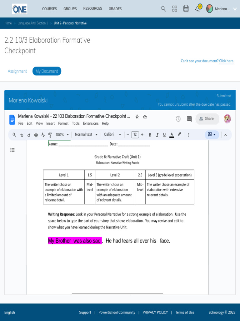 2.2 103 Elaboration Formative Checkpoint Schoology | PDF